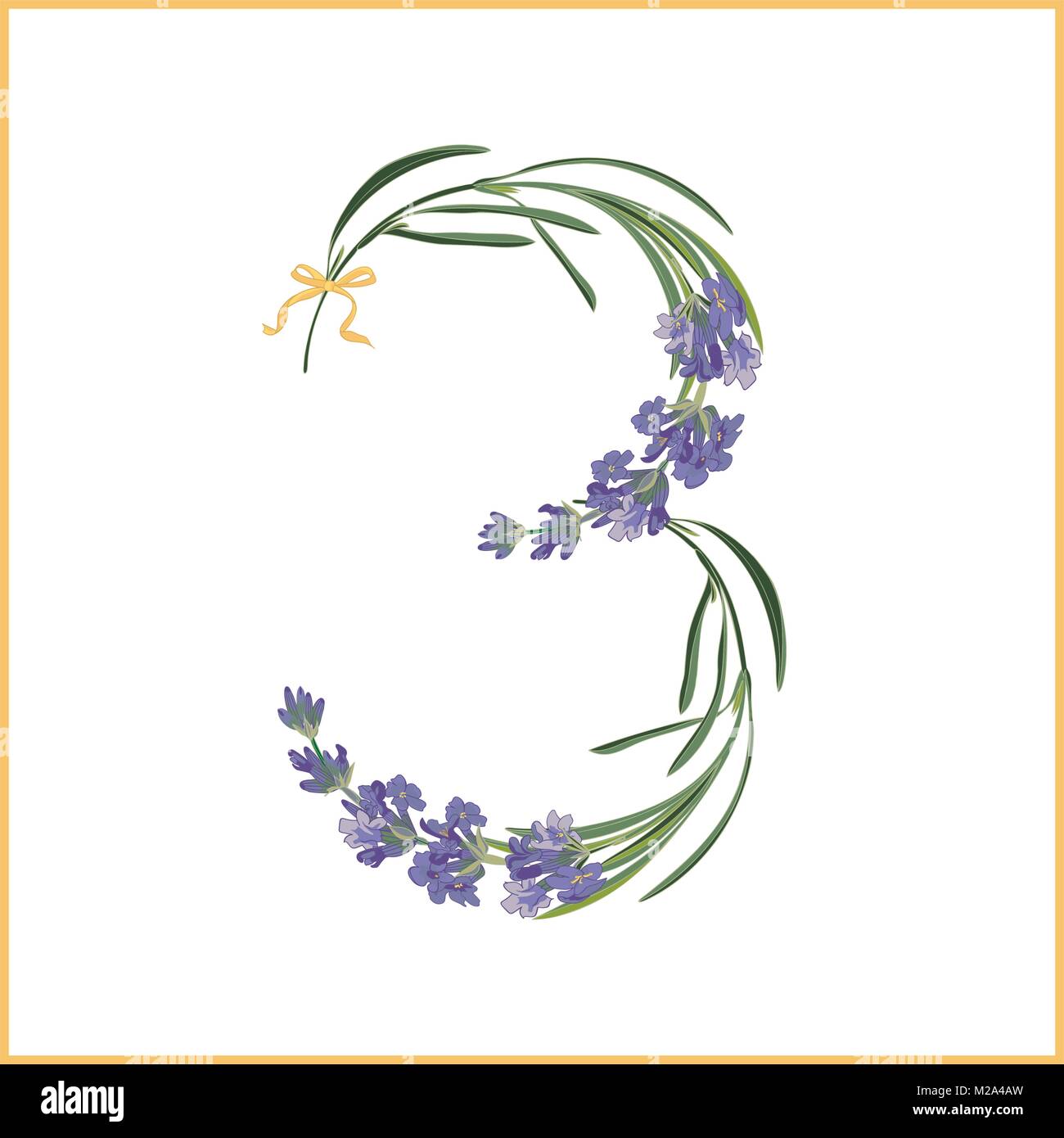 Digit 3 monogram. Retro sign alphabet with lavender flower initial ...