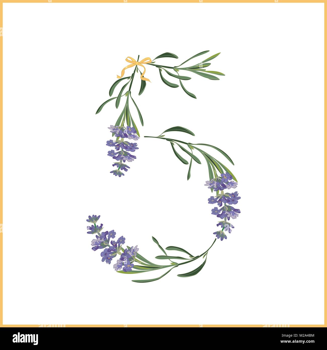 Digit 5 monogram. Retro sign alphabet with lavender flower initial ...