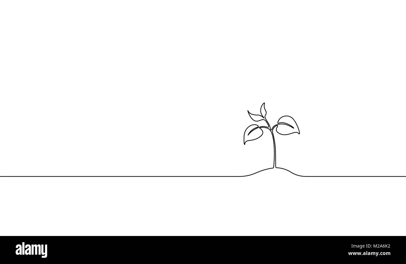 Single continuous line art growing sprout. Plant leaves seed grow soil ...