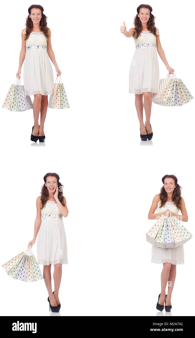 Set of woman with shopping bags on white Stock Photo - Alamy