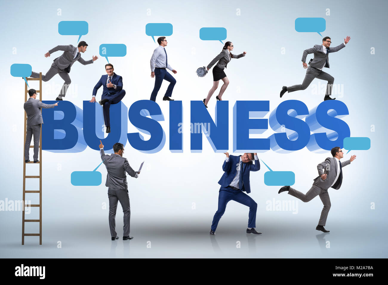 Businessmen in business concept with ladder and bubble callouts Stock ...