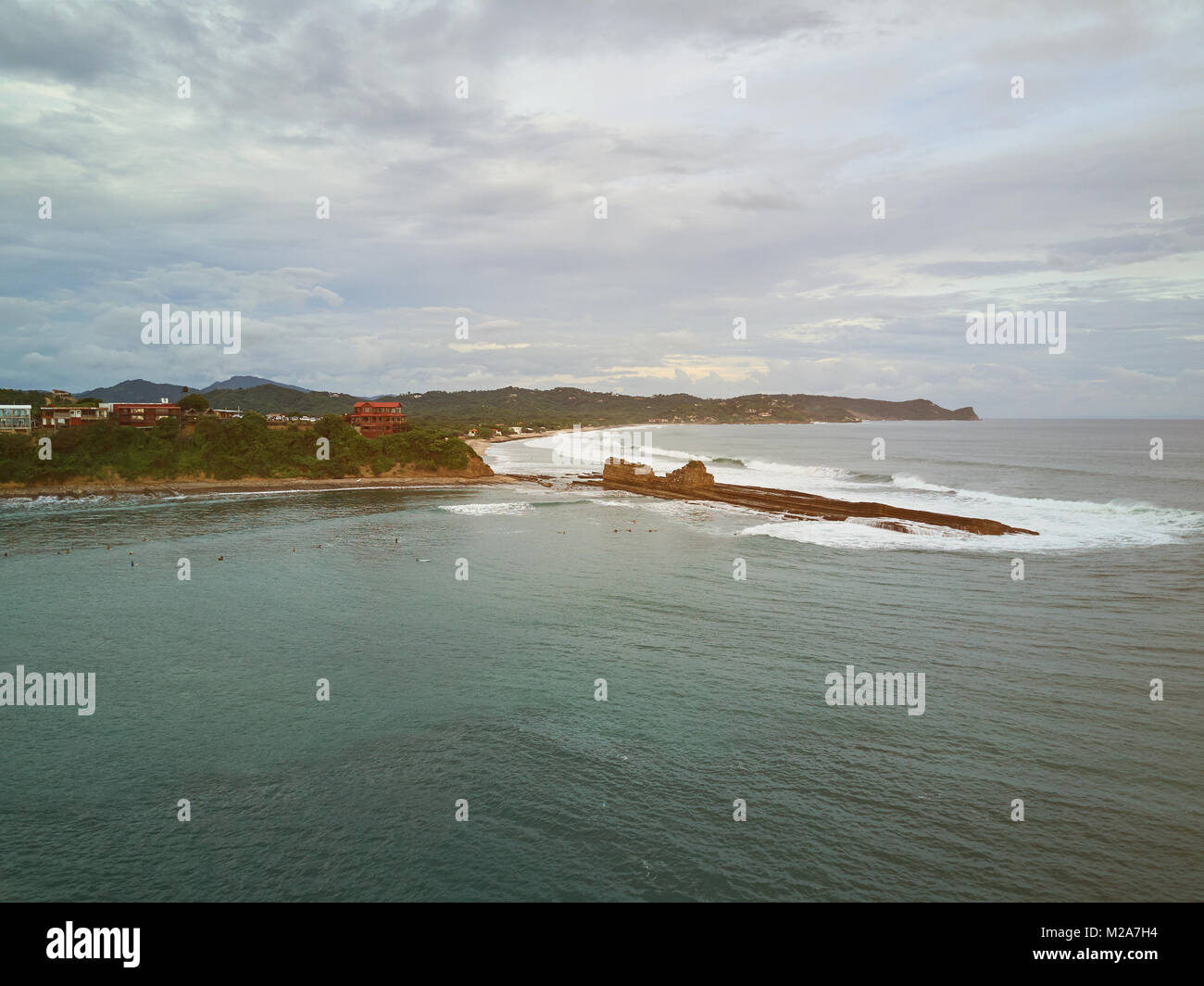 Panoramic view on magnific rock bay in Nicaragua. Surfers in Nicaragua ...