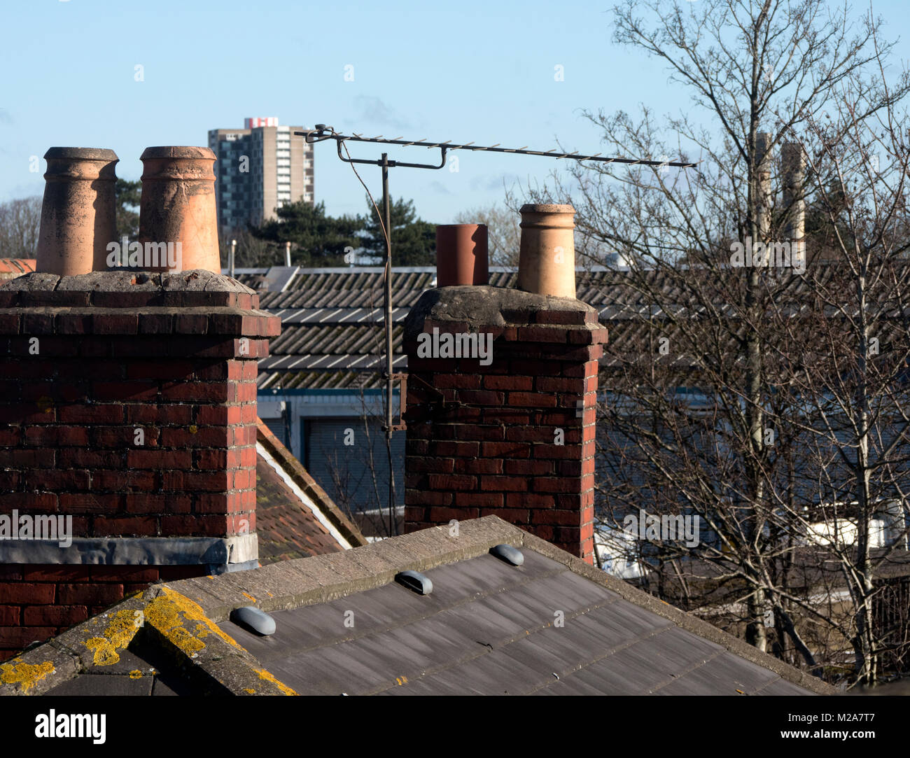 View of chimneys and rooftops with TV aerial, Southampton, Hampshire ...