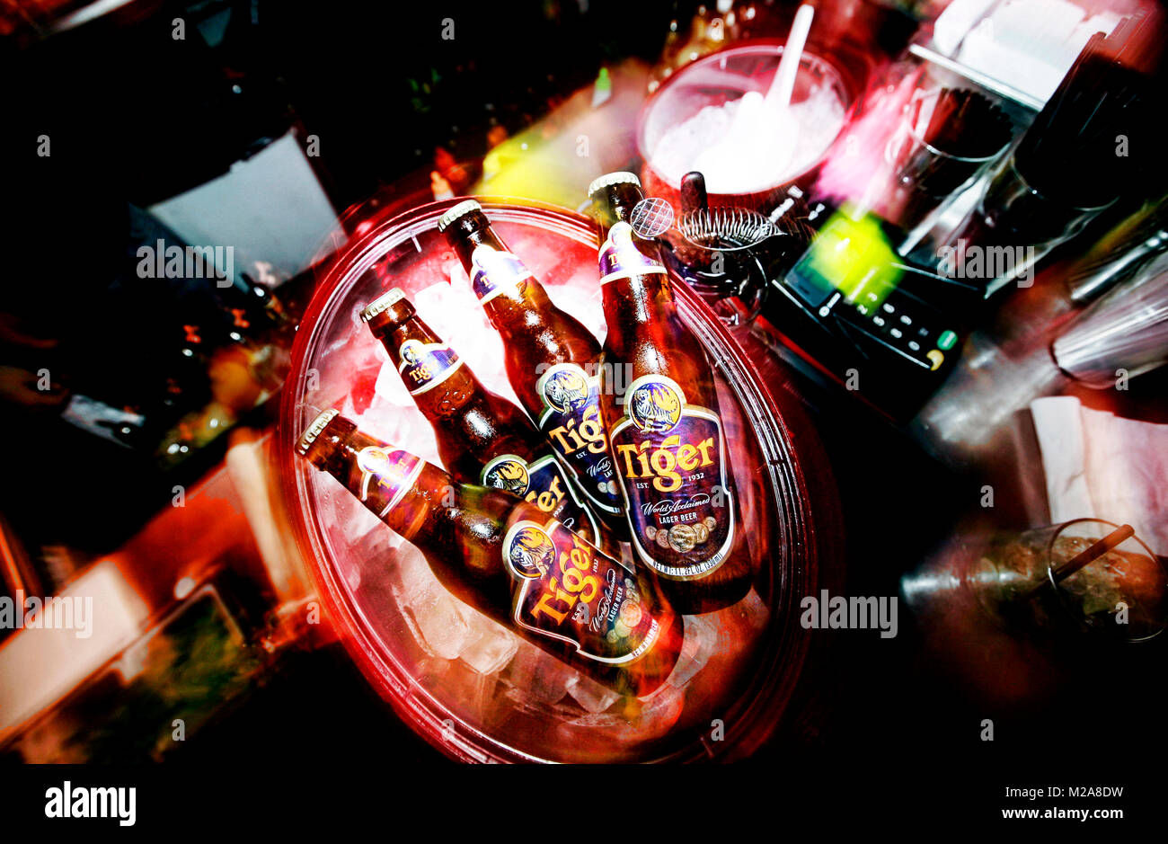 Tiger beers on ice. Denmark 2008 Stock Photo - Alamy