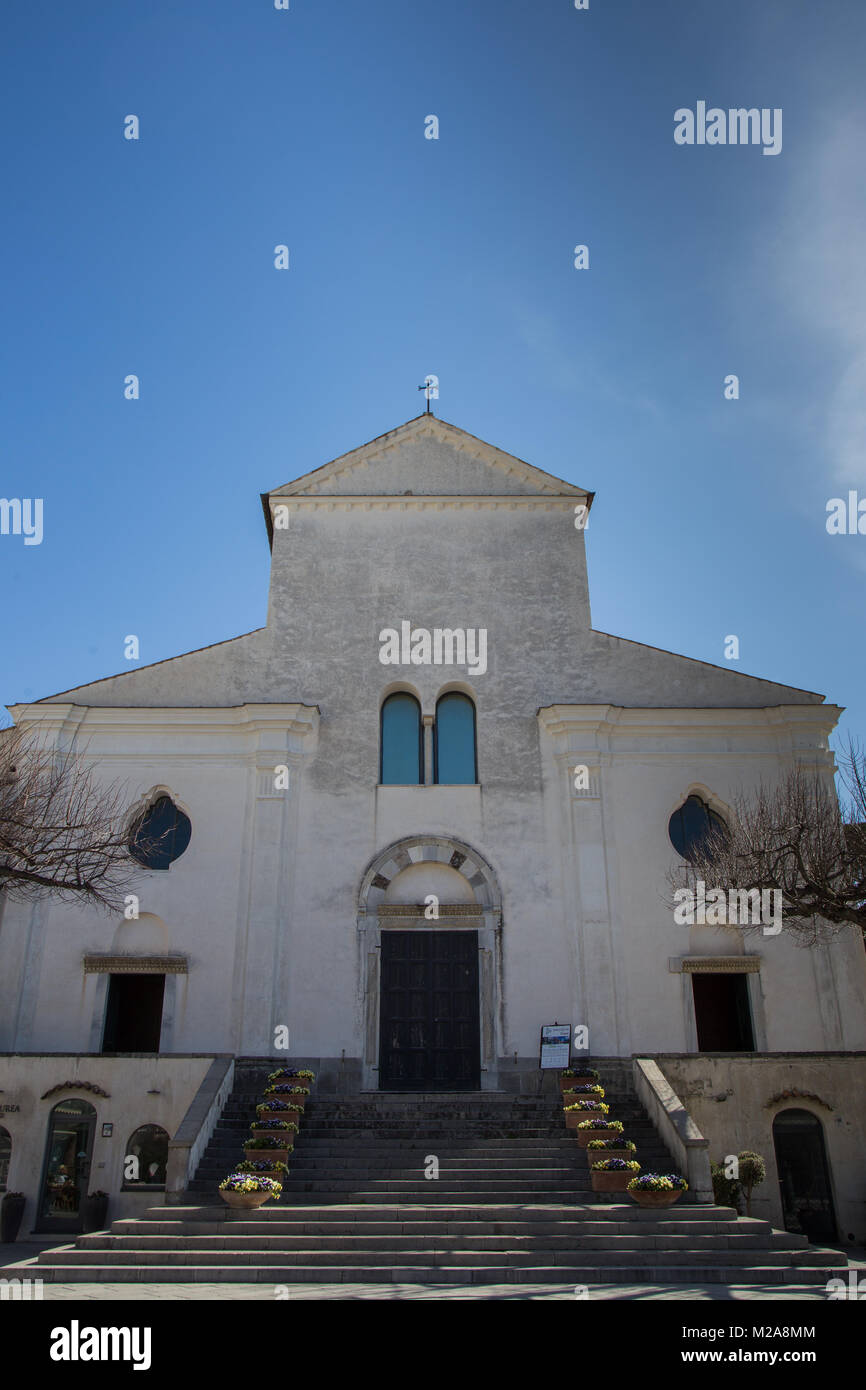 Ravello, Campania, Italy 12 March 2017 facade of Ravello's main church ...