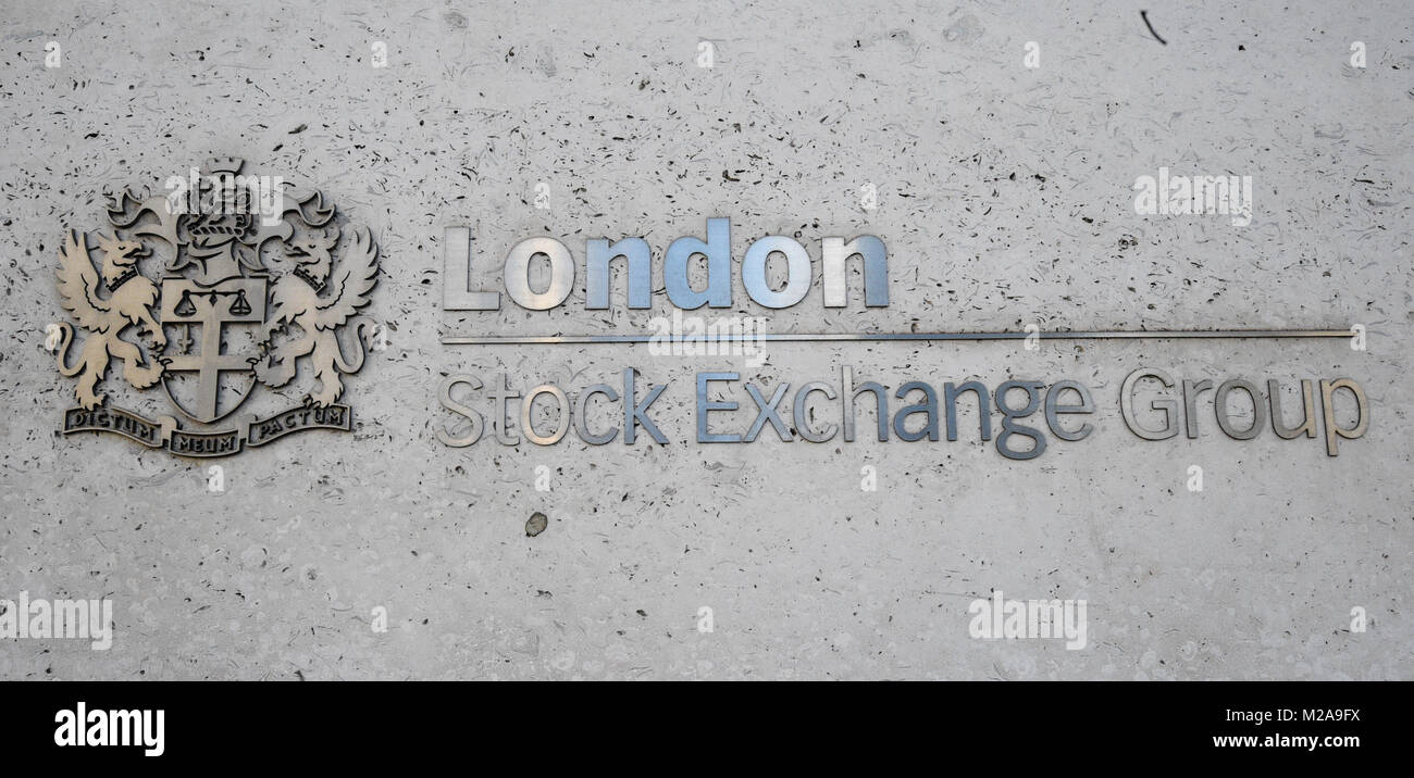 A view of the London Stock Exchange sign in the City of London, as the ...