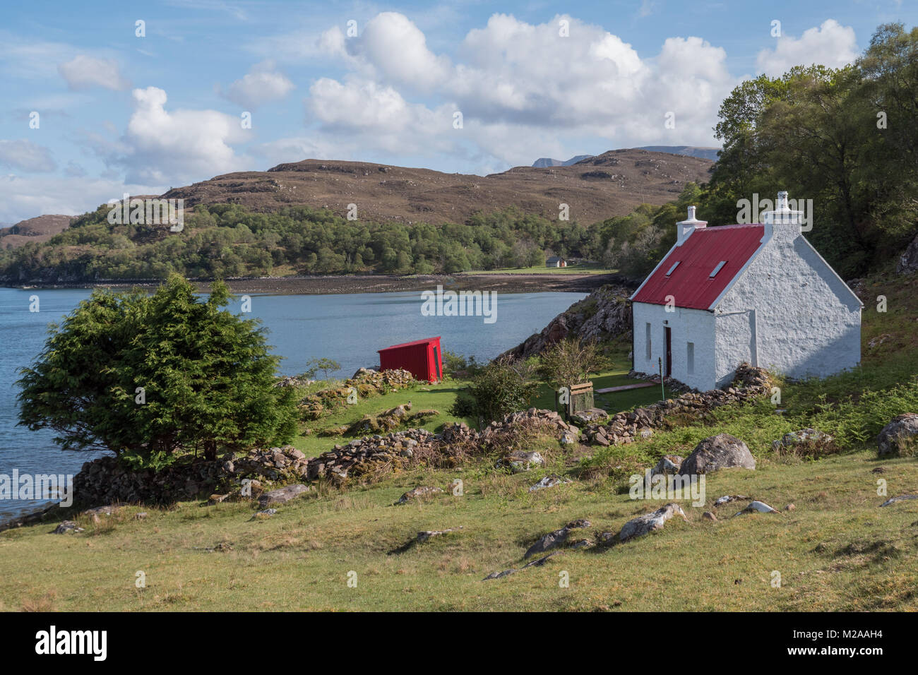 Loch Shieldaig White Cottage With Red Roof High Resolution Stock ...