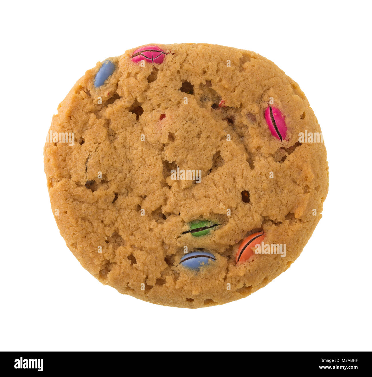 Top view of a cookie with candy baked in isolated on a white background ...