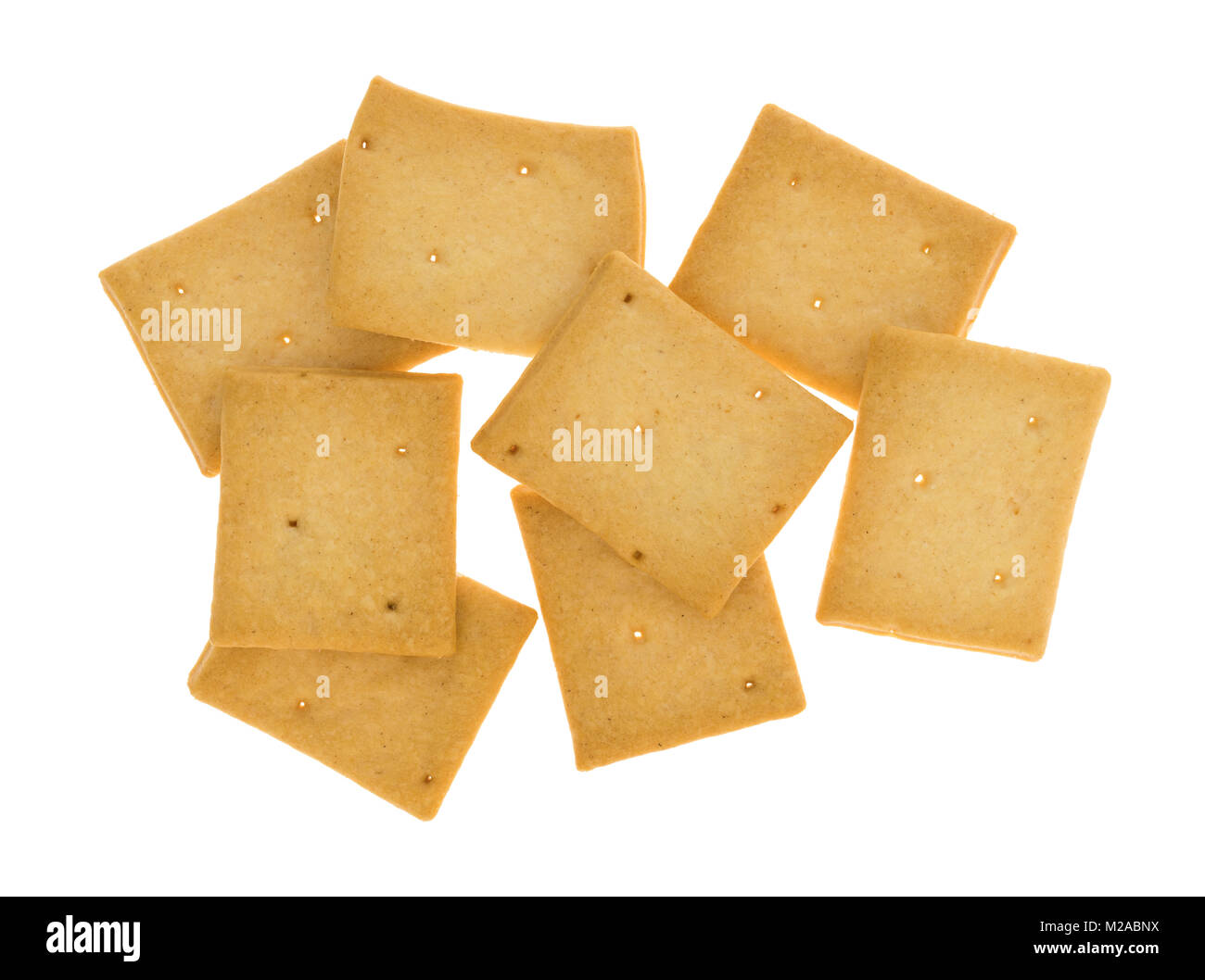 Top view of several hard bread crackers isolated on a white background ...