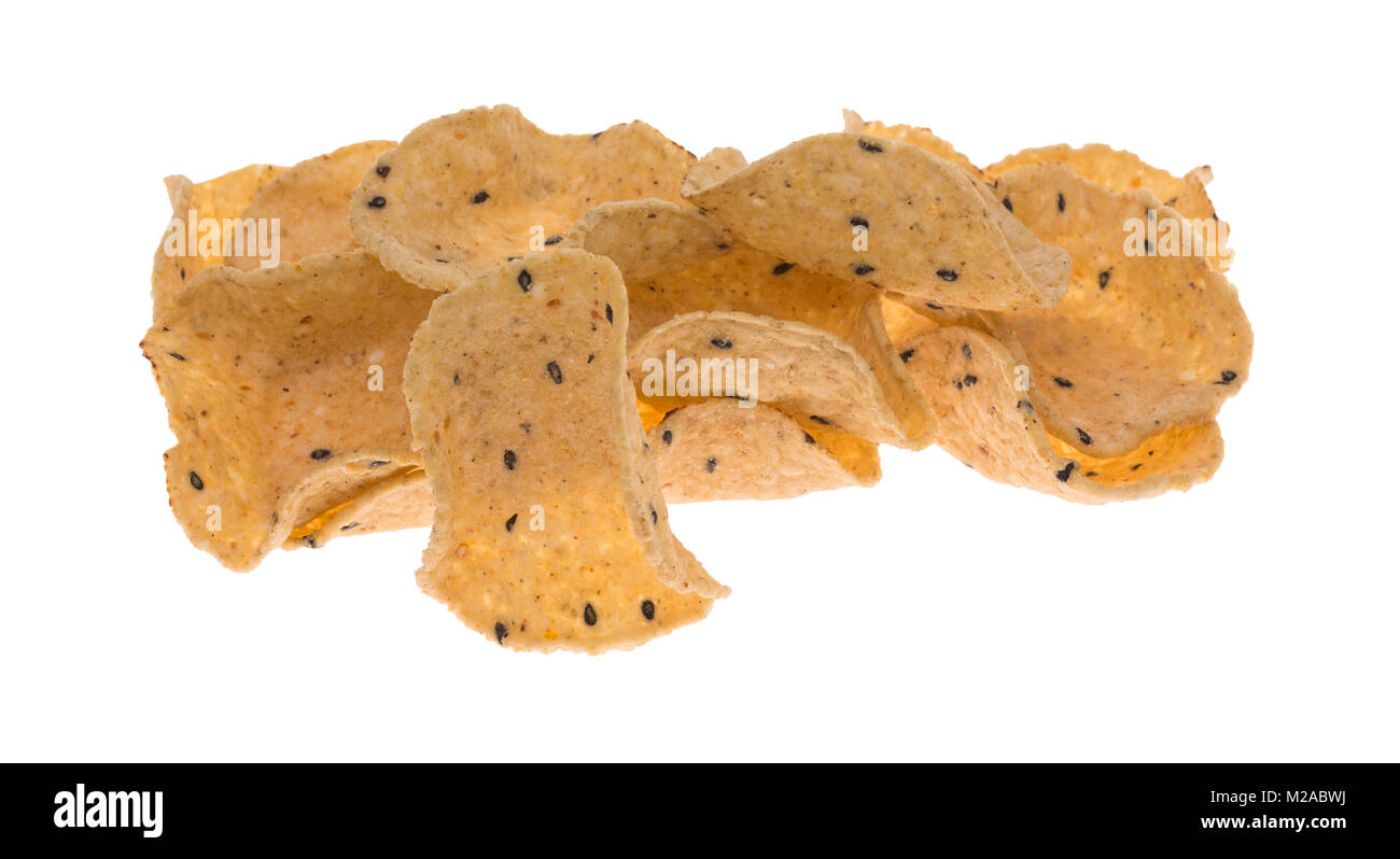 A pile of corn tortilla dipping shells isolated on a white background ...