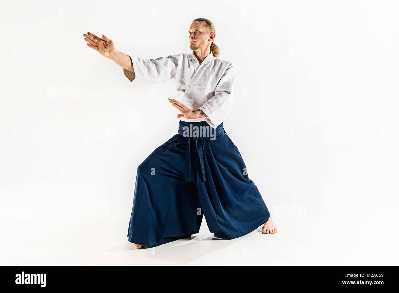 Aikido master practices defense posture. Healthy lifestyle and sports ...
