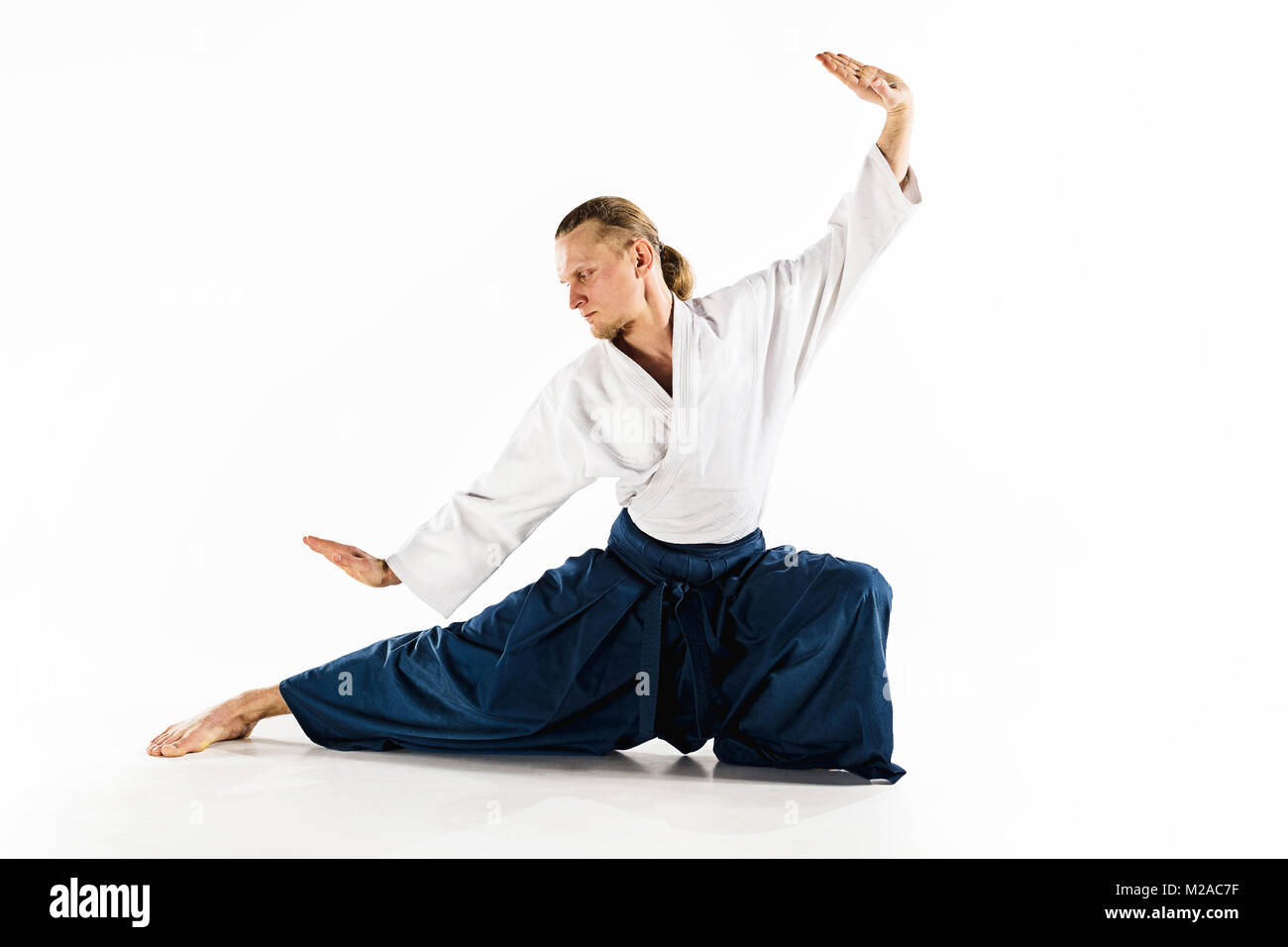 Aikido master practices defense posture. Healthy lifestyle and sports ...