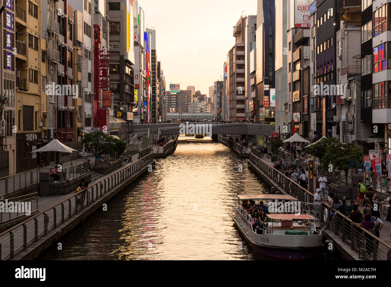Ebisu Bridge and Dotombori Canal view at sunset, Osaka, Osaka ...