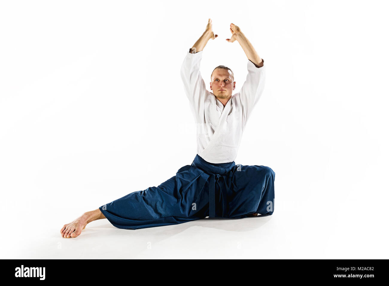 Aikido master practices defense posture. Healthy lifestyle and sports ...