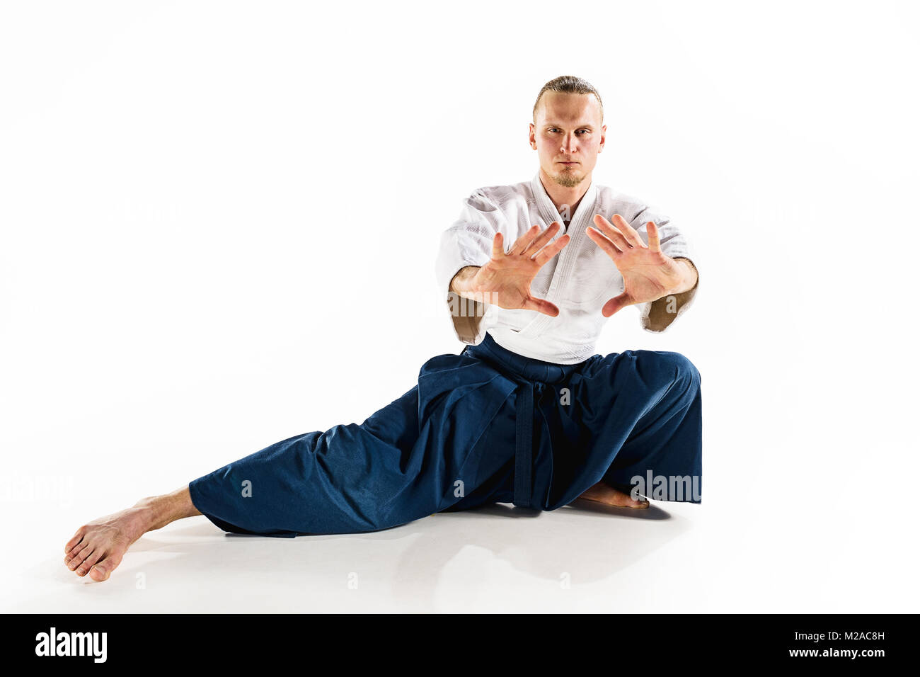 Aikido master practices defense posture. Healthy lifestyle and sports ...