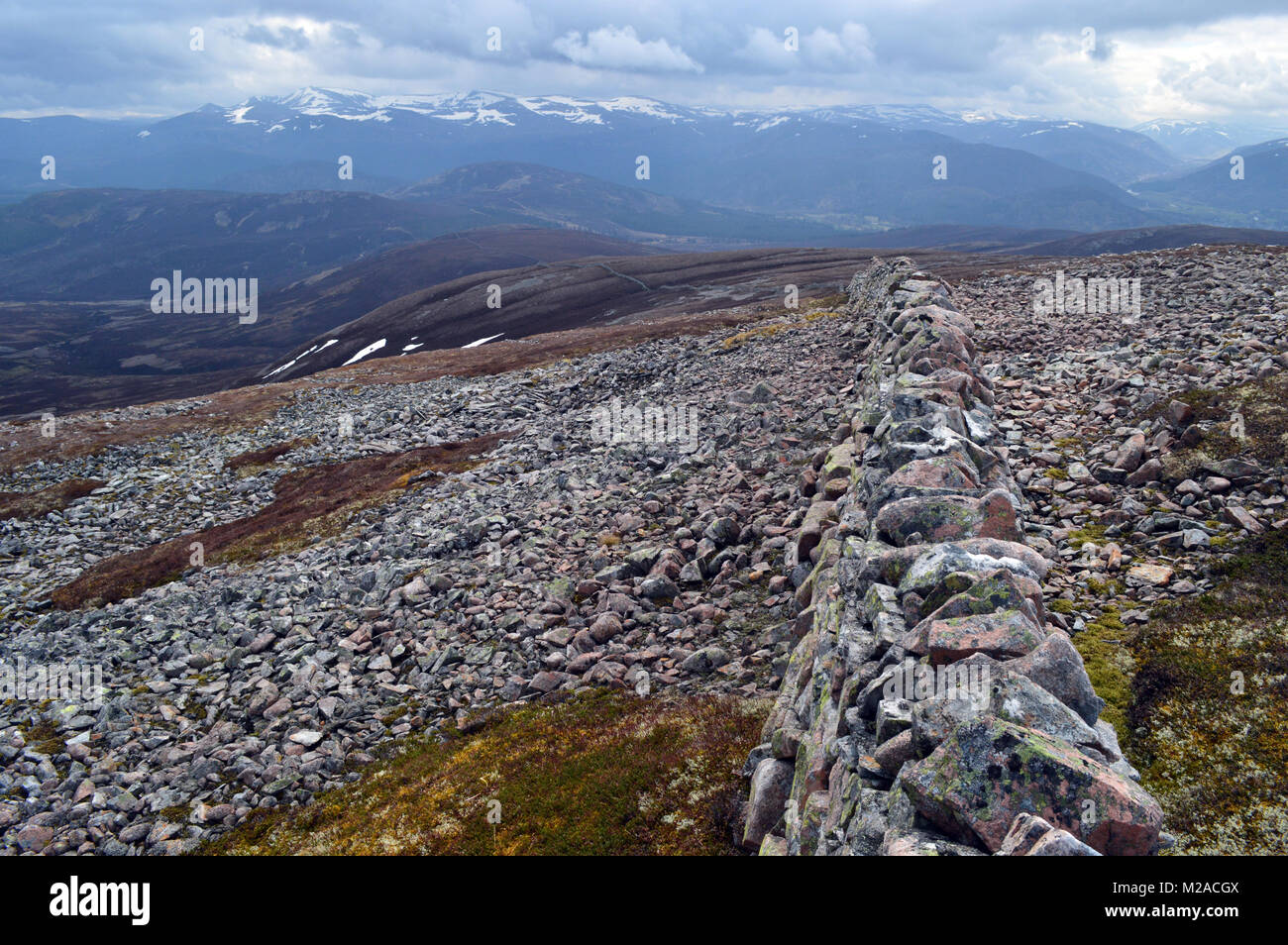 The Dry Stone Wall on the Top of the Scottish Mountain Corbett Carn ...