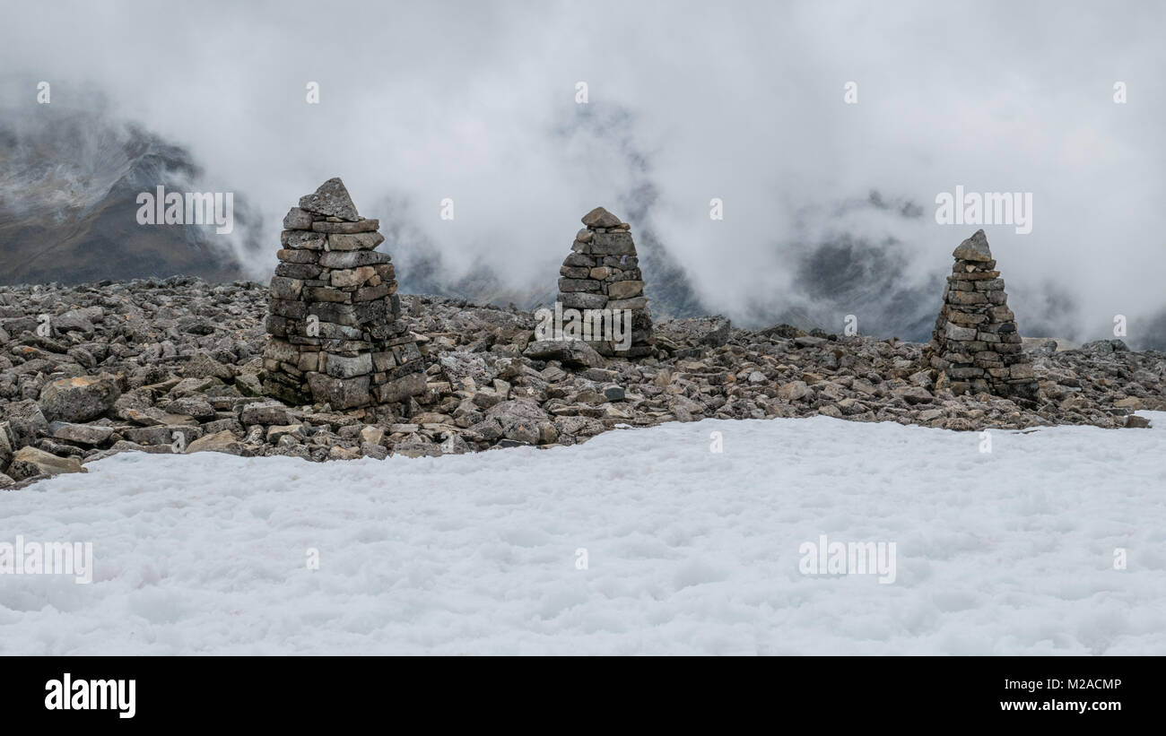 Ben Nevis mountain footpath, cairns and peak with snow. Scotland. UK ...