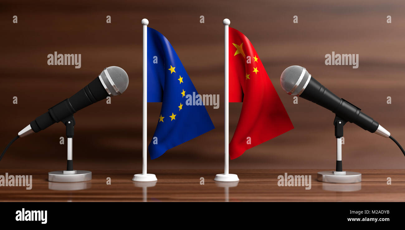 Relationship between European Union and China. Cable microphones on ...
