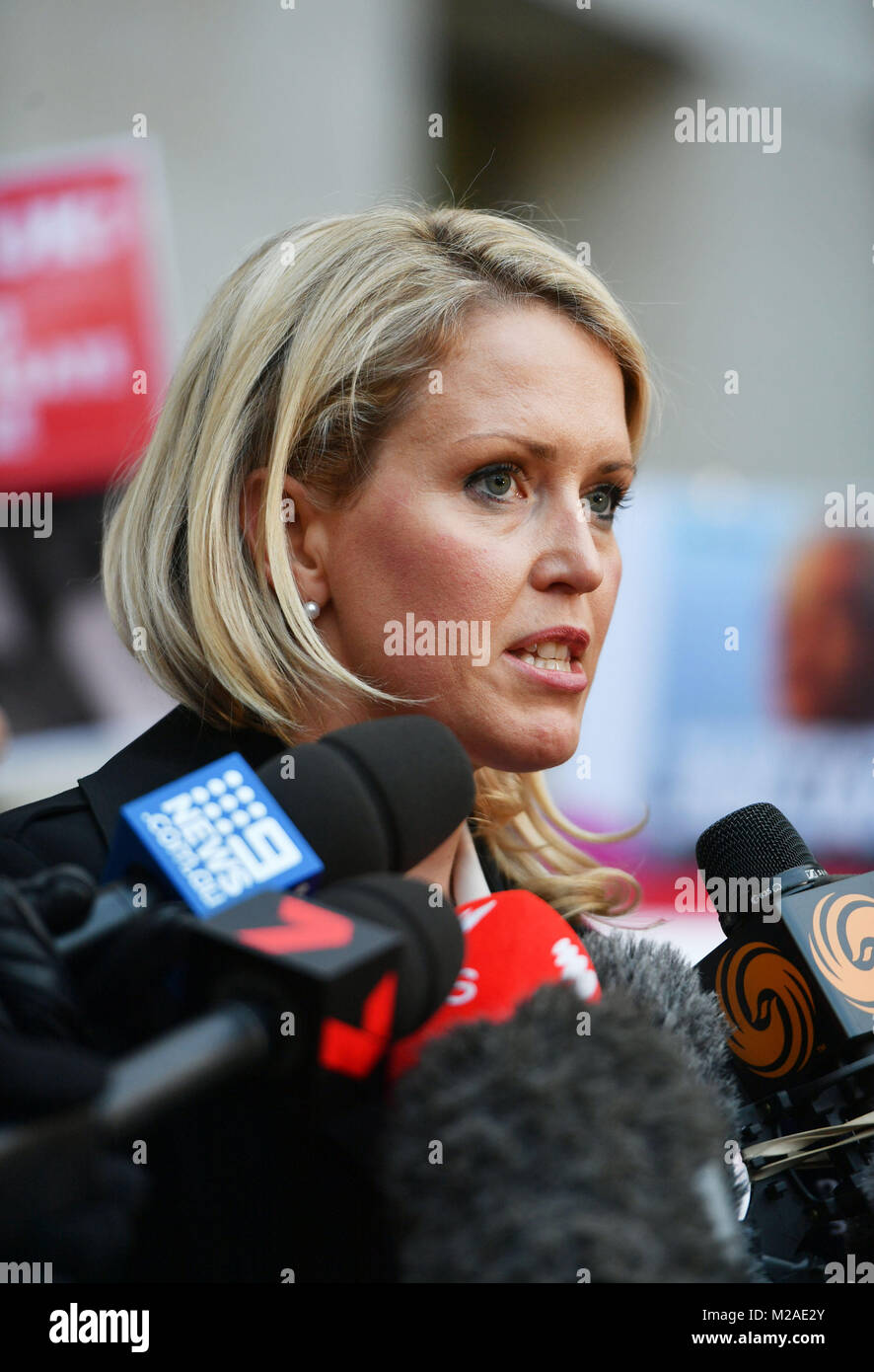 Jennifer Robinson, a lawyer representing Julian Assange, talks outside ...
