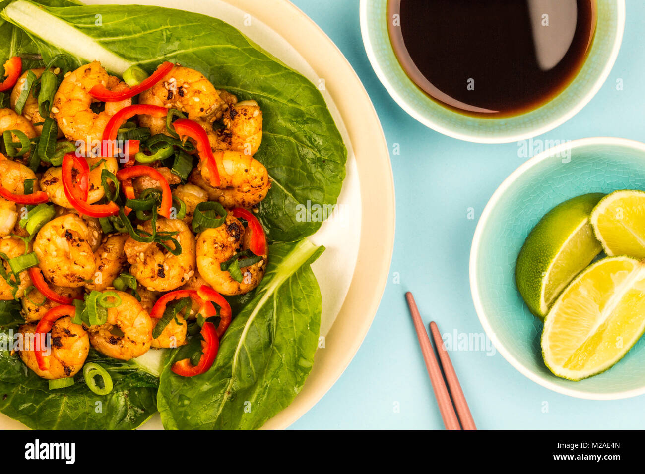 Fried Chinese Style Chilli Prawns On A Bed Of Steamed Pak Choi Greens ...
