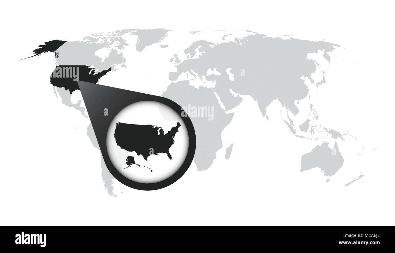 World map with zoom on USA. America map in loupe. Vector illustration ...