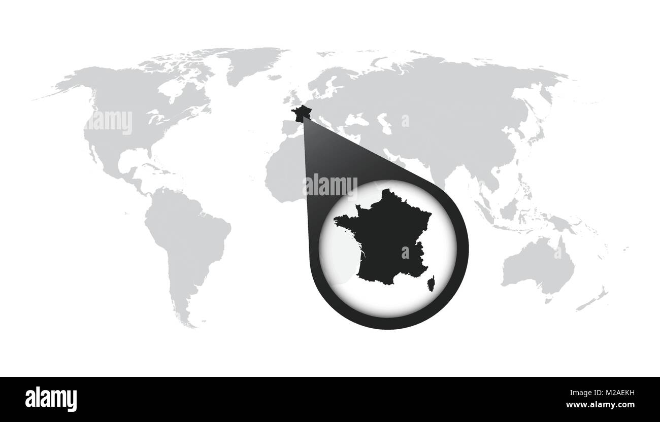 World map with zoom on France. Map in loupe. Vector illustration in ...