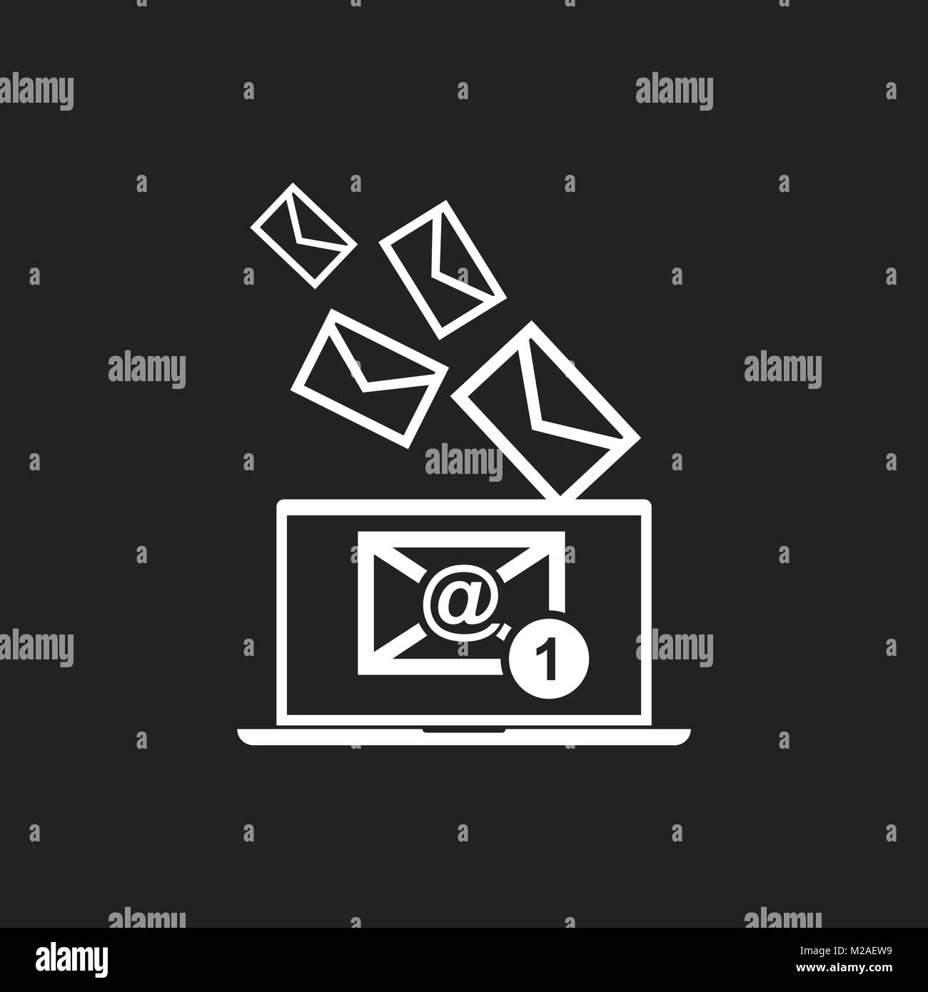 Email message on laptop. Vector illustration in flat style on black ...