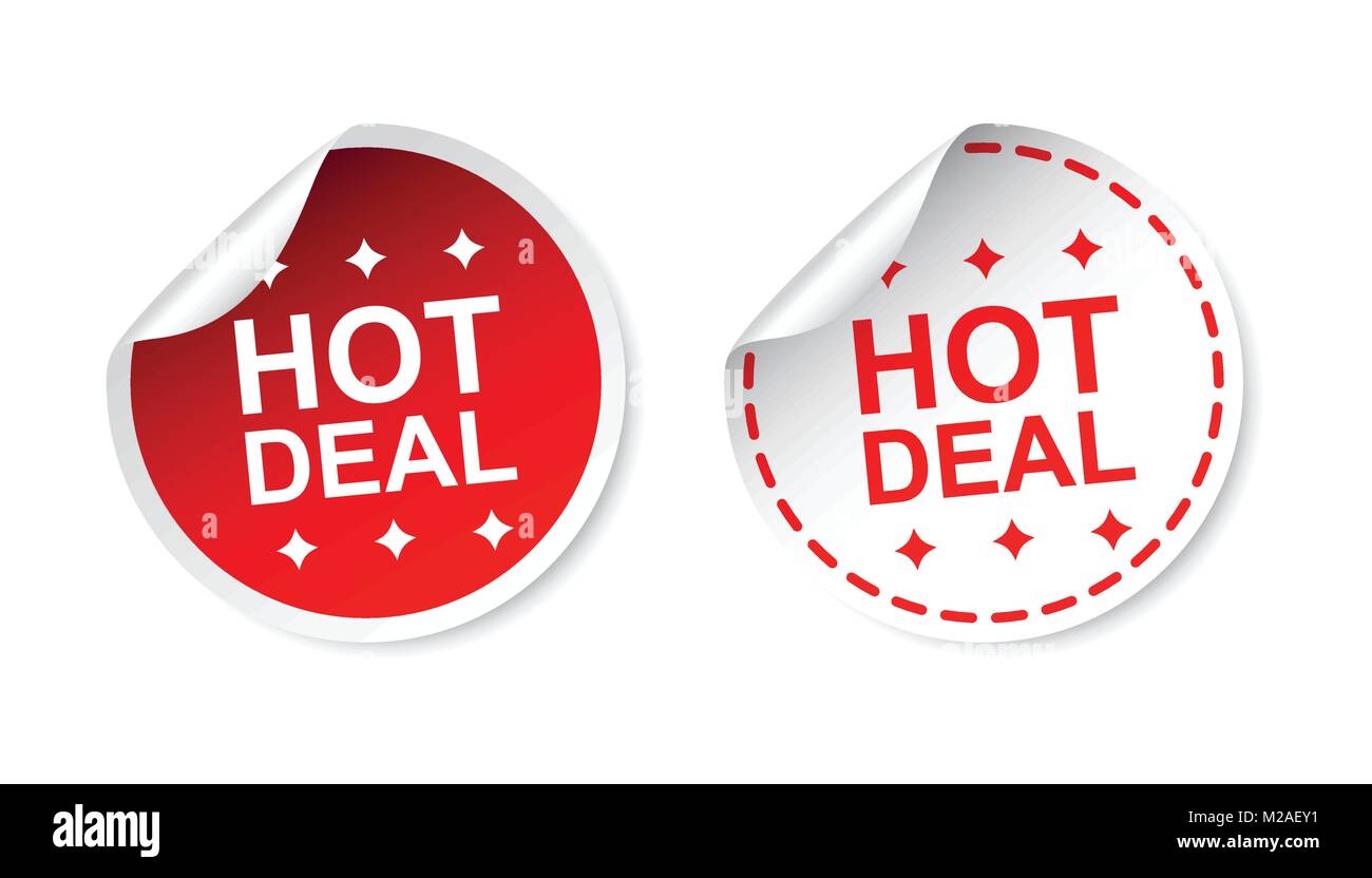 Hot deal sticker. Business sale red tag label vector illustration on ...