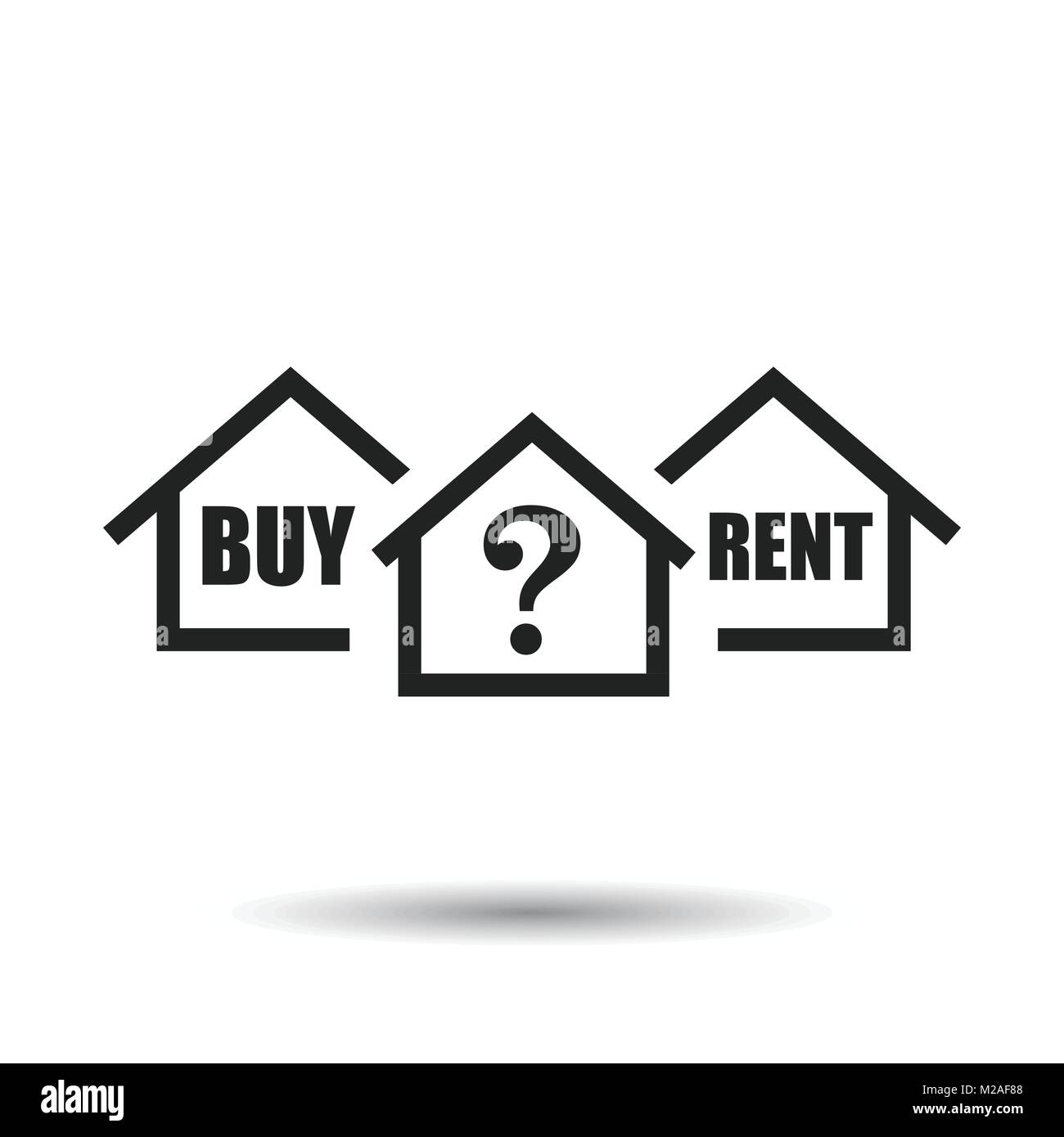 Buy or rent house. Black home symbol with the question. Vector ...