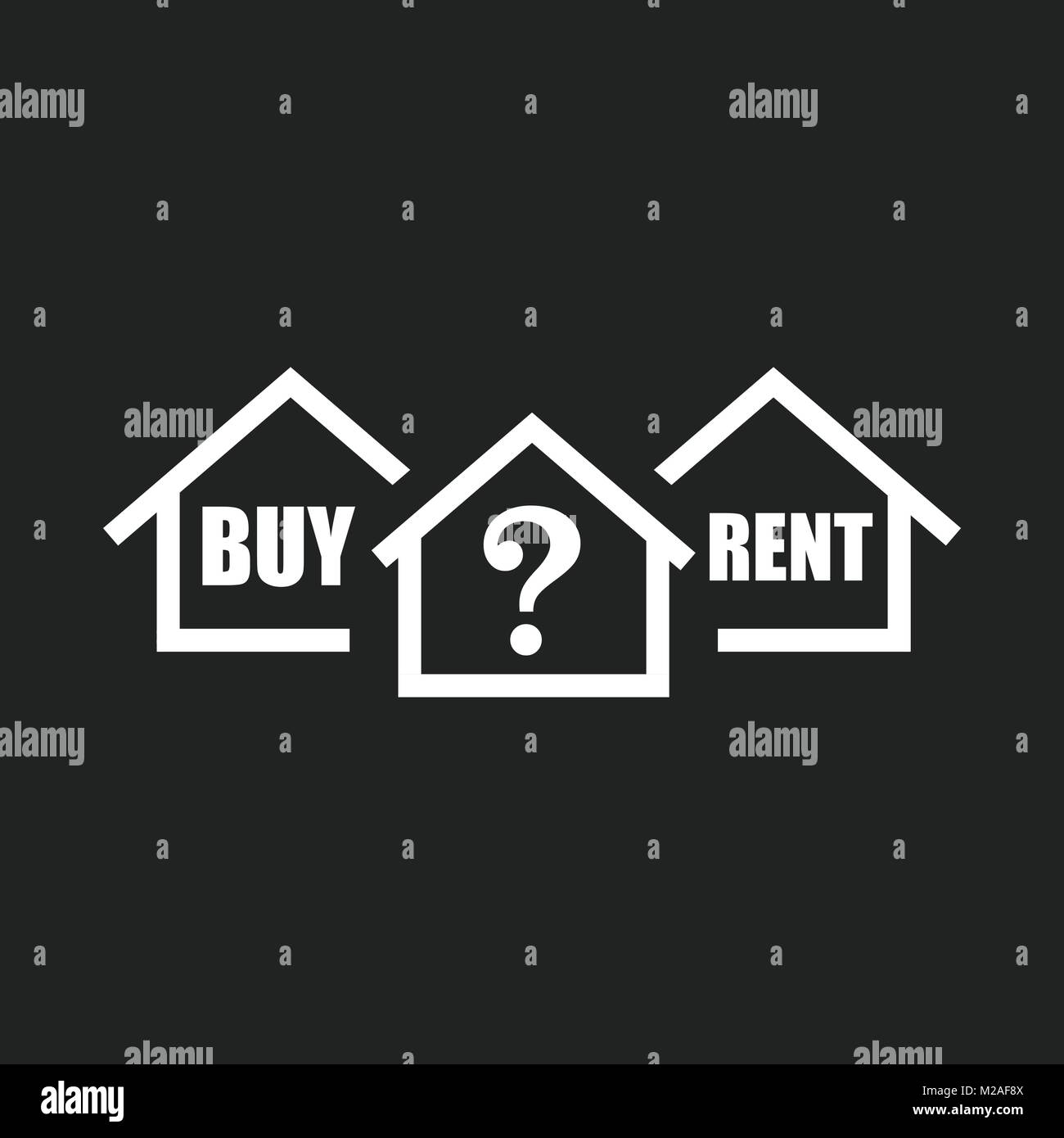 Buy or rent house. Home symbol with the question. Vector illustration ...