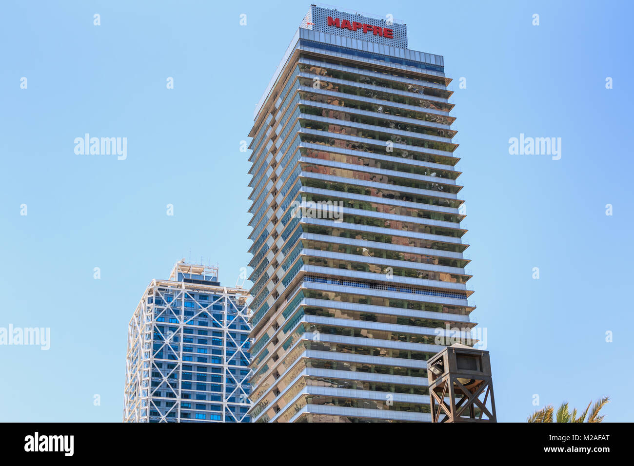 Barcelona, Spain - June 21, 2017 : architectural detail of the MAPFRE ...
