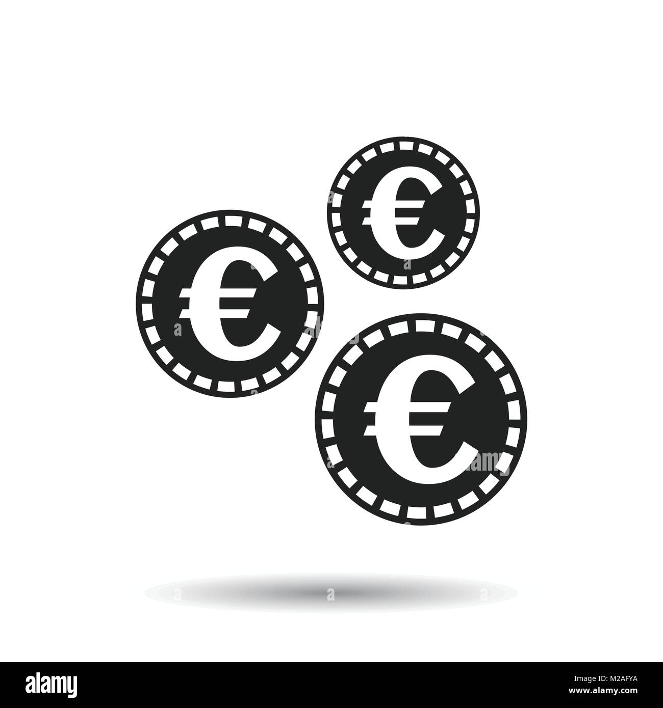 Euro coins icon. Vector illustration in flat style. Black coin on ...