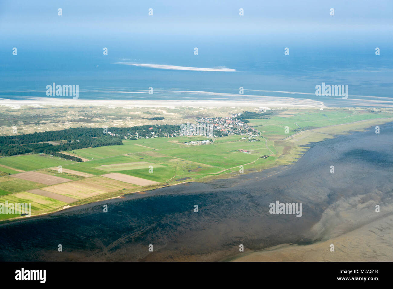 Aerial view from the Schleswig-Holstein Wadden Sea National Park in ...