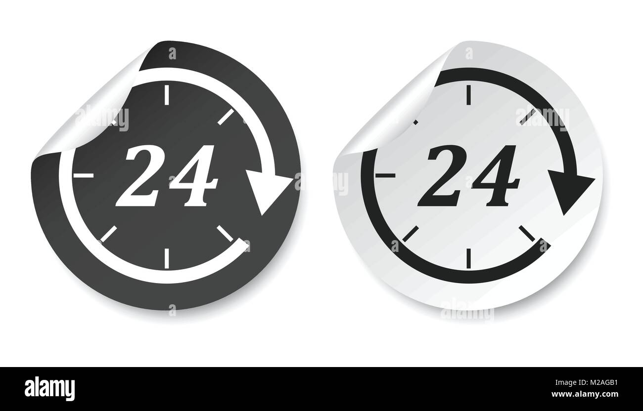 Time sticker icon. Flat vector illustration 24 hours on isolated ...