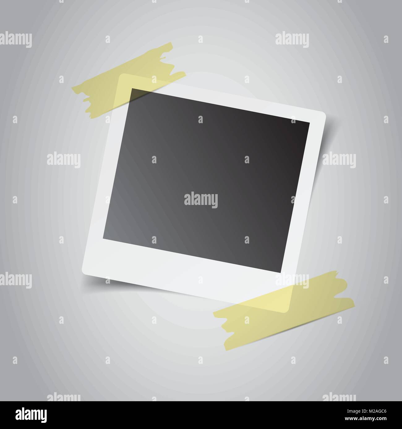 Blank retro photo frames with sticker on grey background. Vector ...