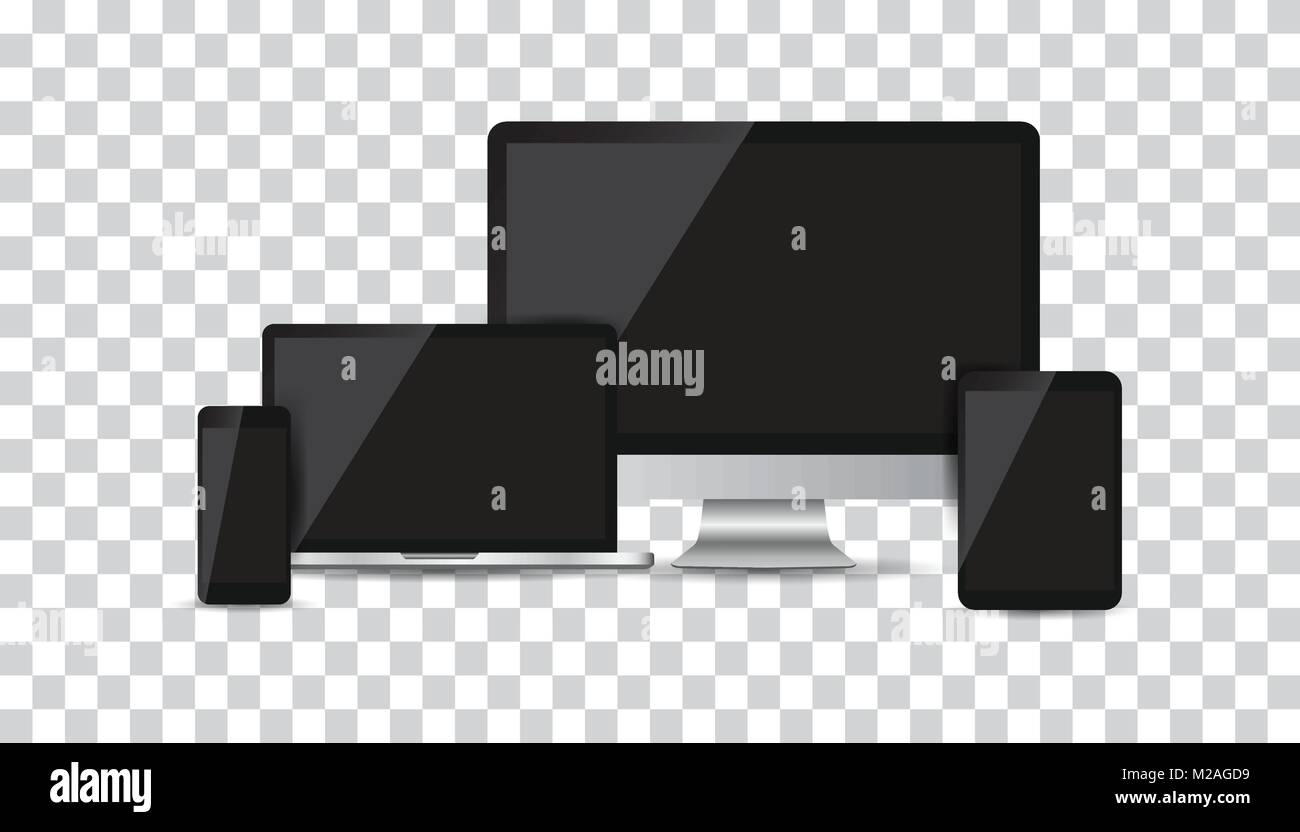 Realistic device flat Icons: smartphone, tablet, laptop and desktop ...