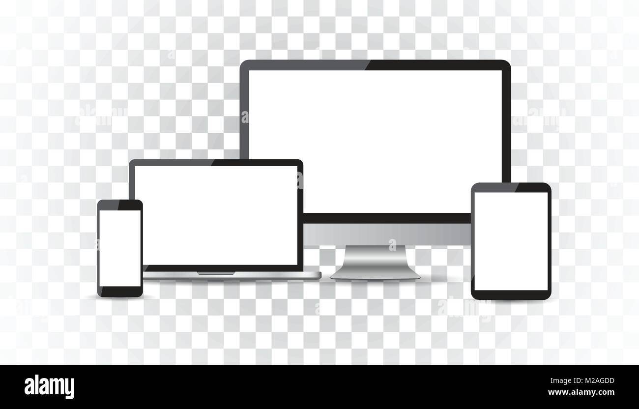 Realistic device flat Icons: smartphone, tablet, laptop and desktop ...