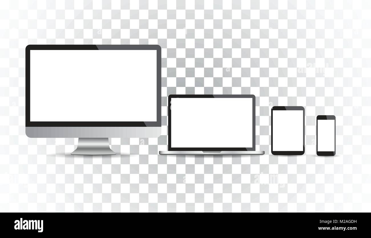 Realistic device flat Icons: smartphone, tablet, laptop and desktop ...