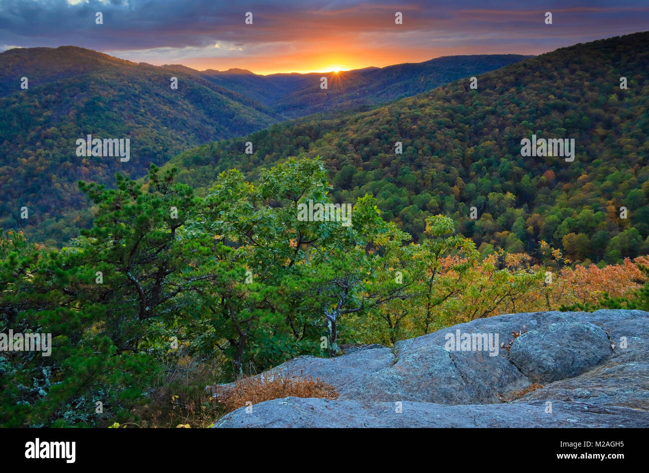Sunset, Twenty Minute Cliff, Blue Ridge Parkway, Virginia, USA Stock ...