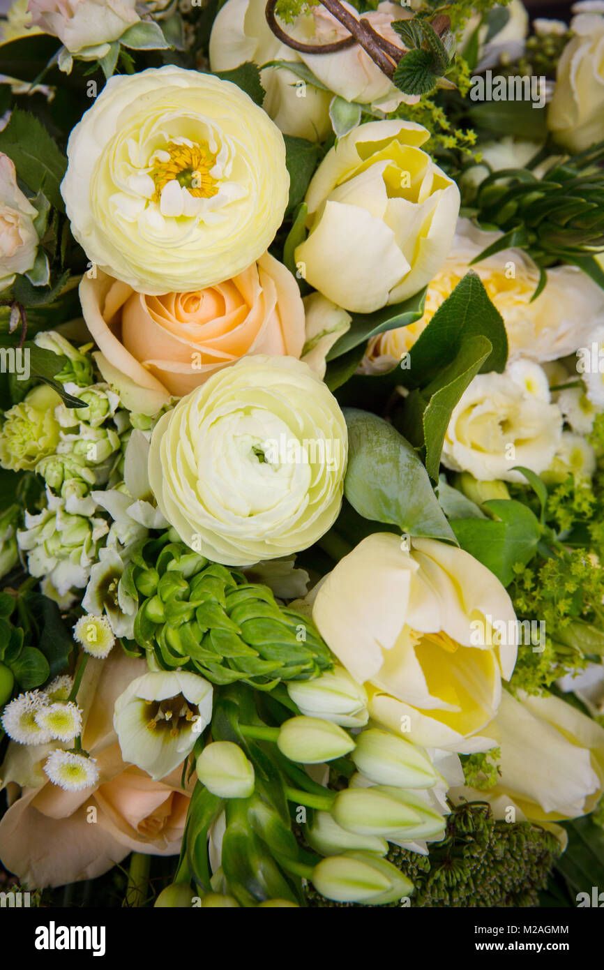 Floral arrangement with cream roses, close up Stock Photo - Alamy