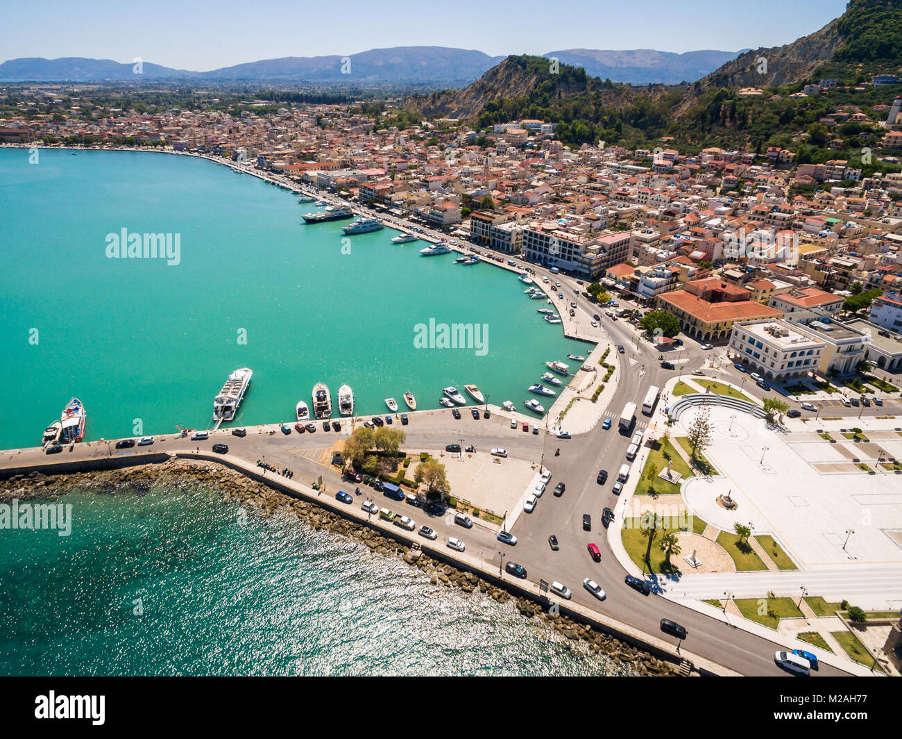Aerial view of Zakynthos city in Zante island, in Greece Stock Photo ...