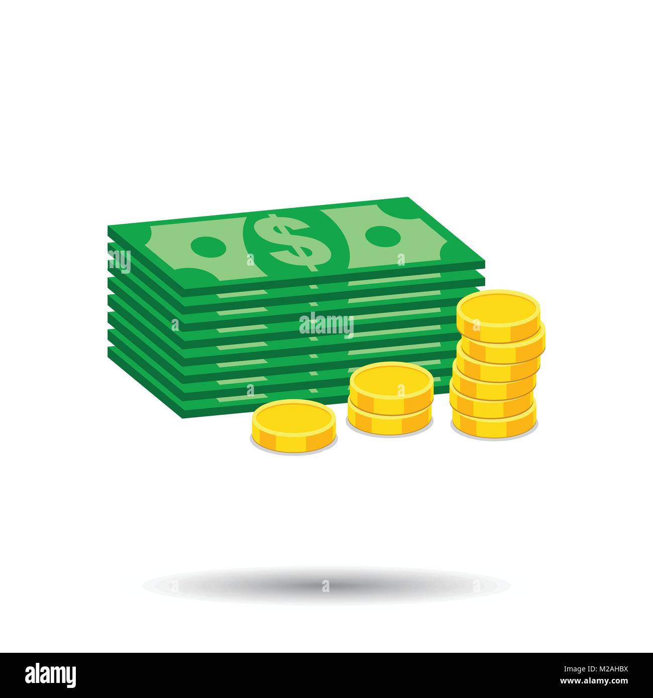 Stacks of gold coins and stacks of dollar cash. Vector illustration in ...