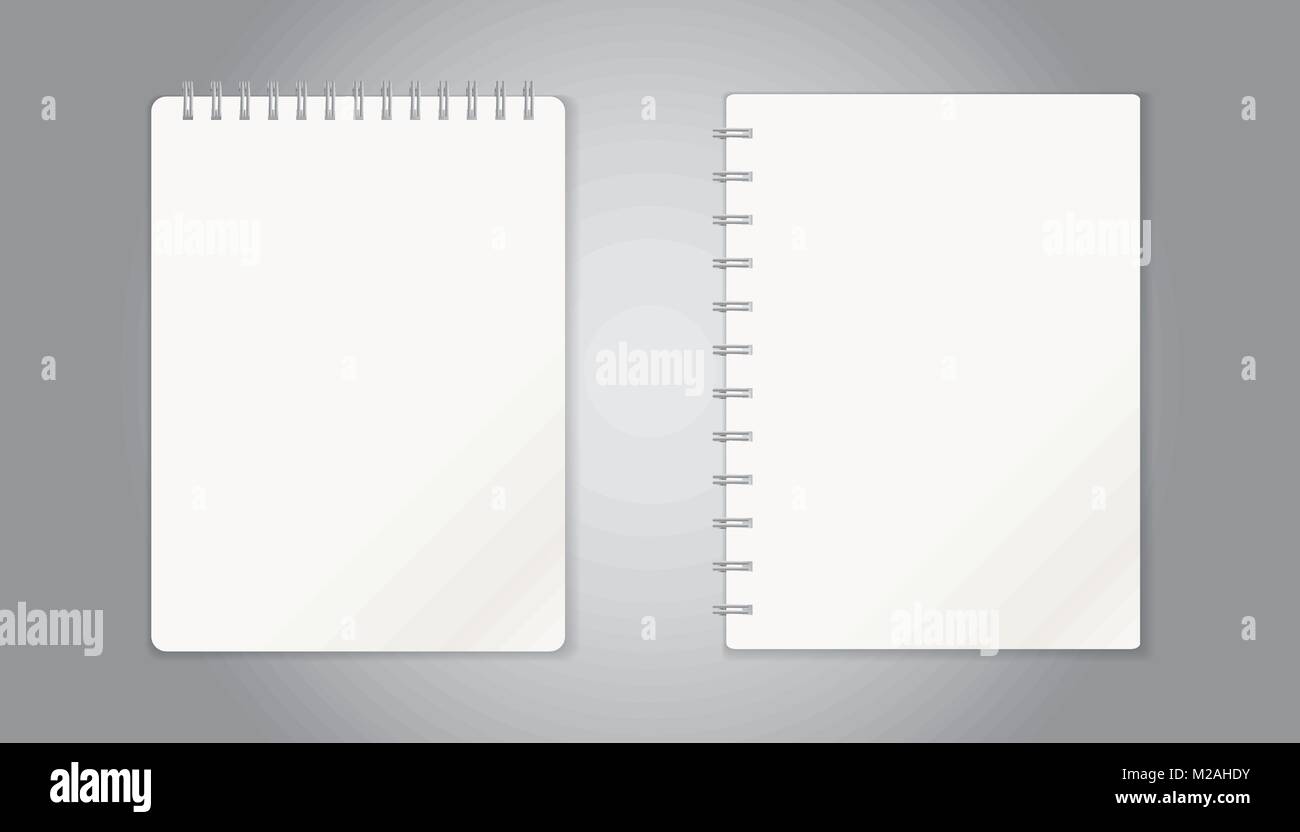 Realistic template notepad with spiral. Blank cover design. School ...