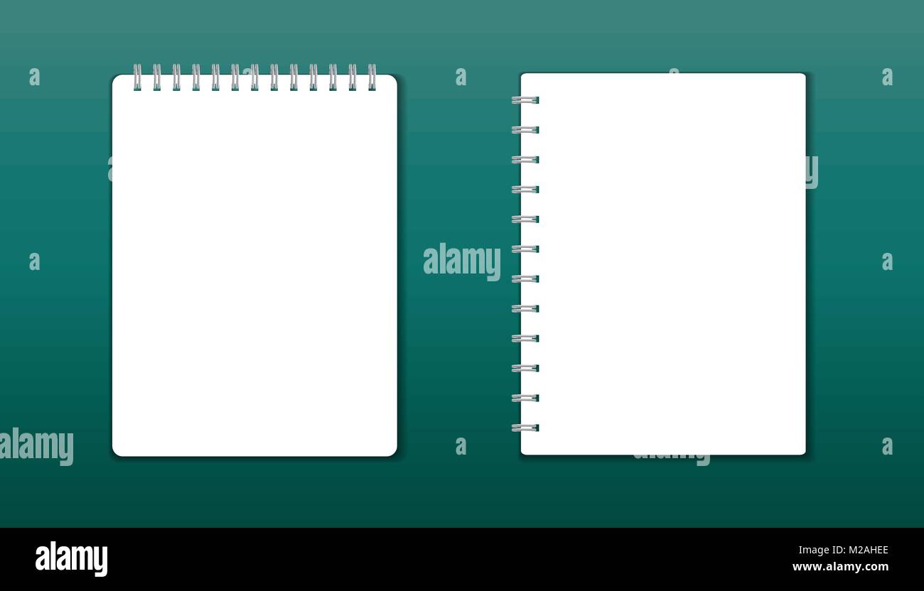 Realistic template notepad with spiral. Blank cover design. School ...