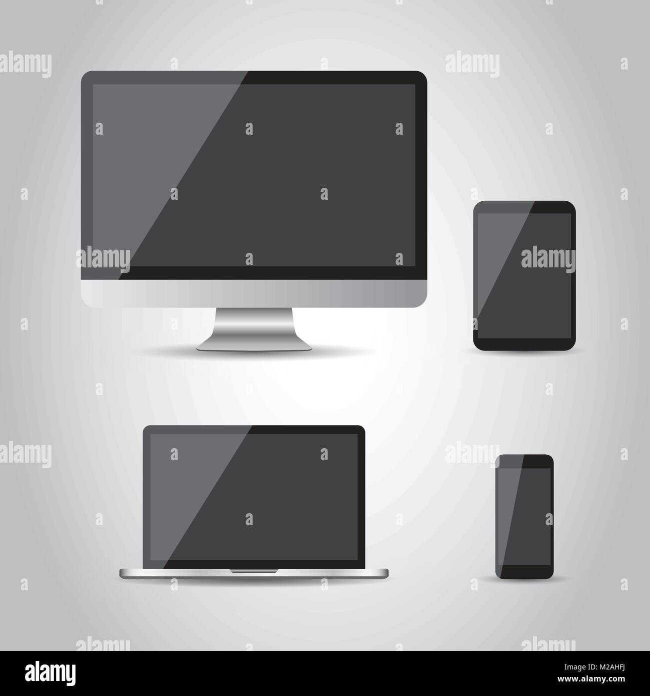 Realistic device flat Icons: smartphone, tablet, laptop and desktop ...