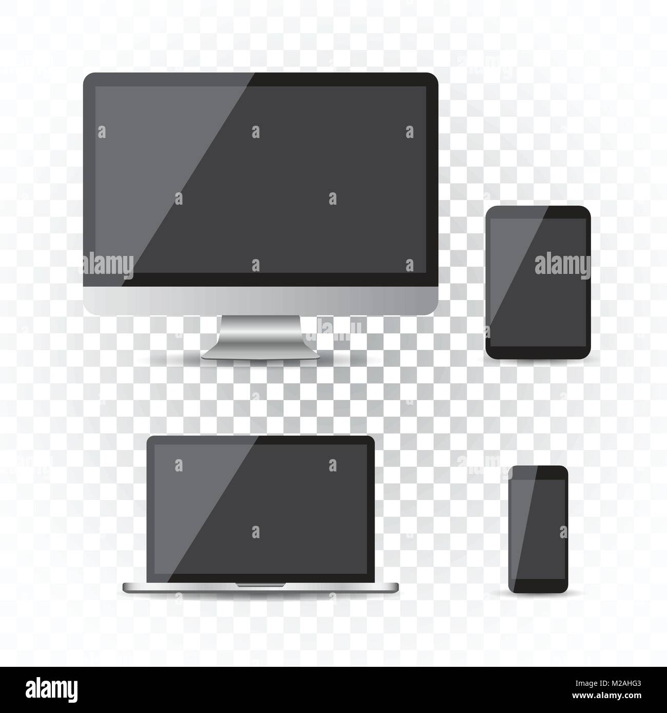 Realistic device flat Icons: smartphone, tablet, laptop and desktop ...