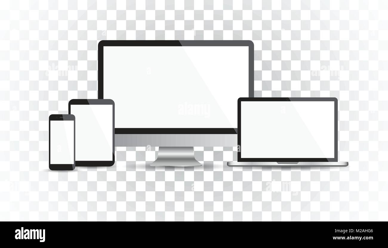 Realistic device flat Icons: smartphone, tablet, laptop and desktop ...