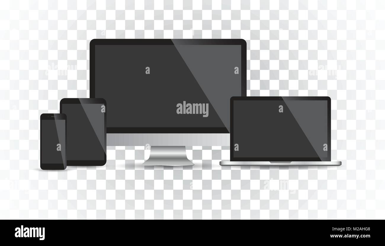 Realistic device flat Icons: smartphone, tablet, laptop and desktop ...