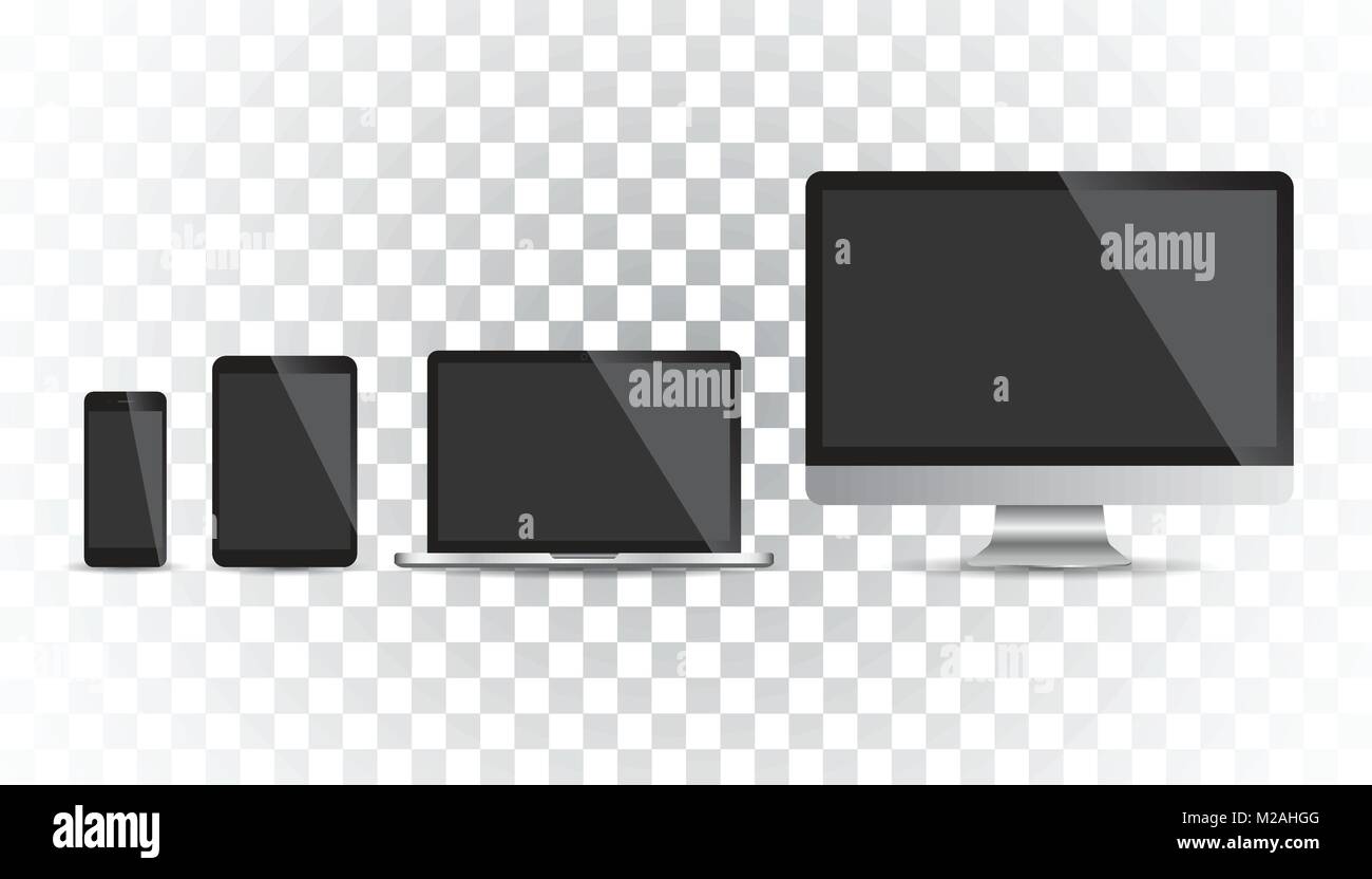 Realistic device flat Icons: smartphone, tablet, laptop and desktop ...