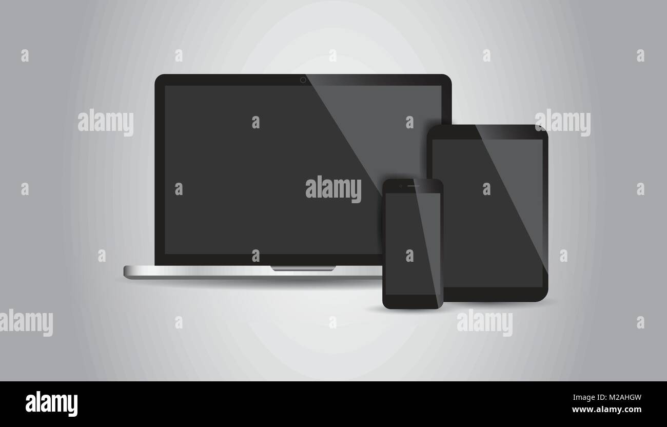 Realistic device flat Icons: smartphone, tablet, laptop. Vector ...